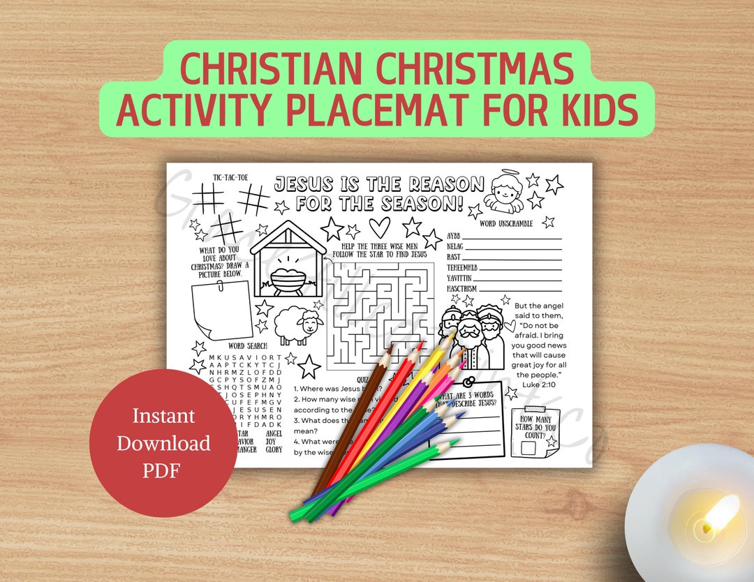 Christian Christmas Activity Placemat for Kids Biblical Activity Sheet ...