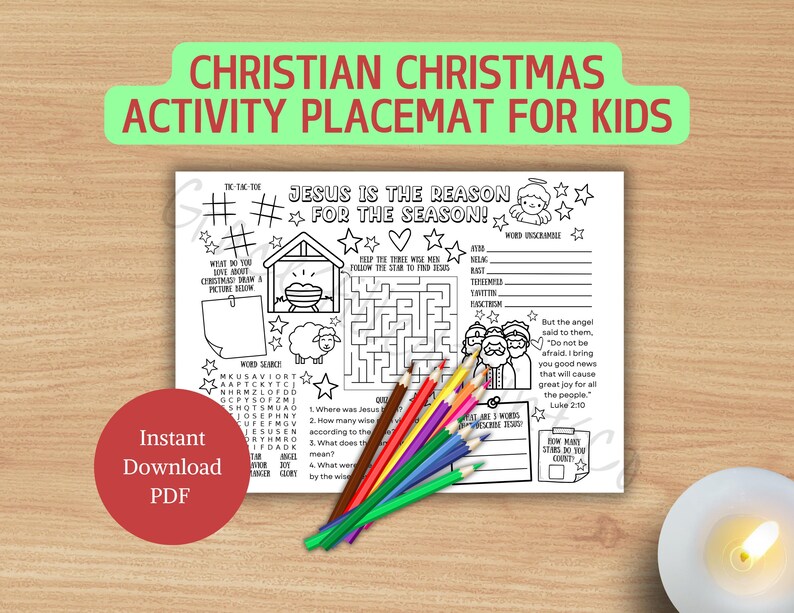 Christian Christmas Activity Placemat for Kids Biblical Activity Sheet ...
