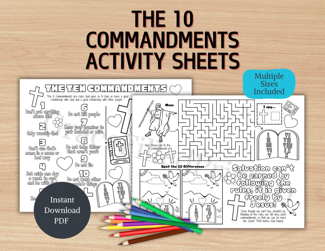 The Ten Commandments Activity Sheets for Kids Christian Activities ...