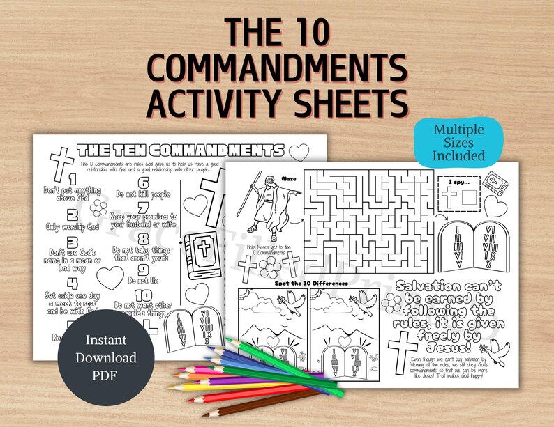The Ten Commandments Activity Sheets for Kids Christian Activities ...