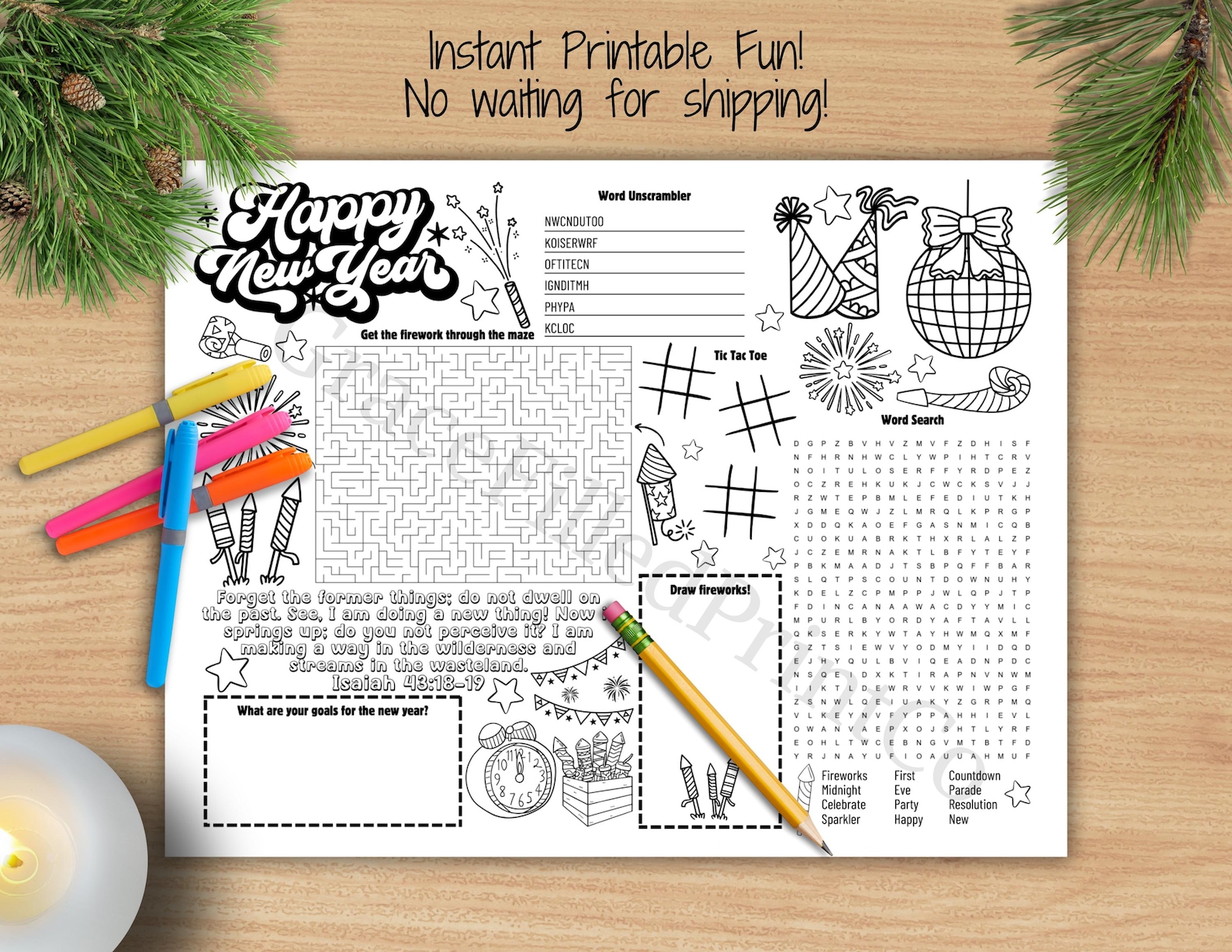 Christian New Year Activity Placemat, Bible-based New Years Eve Crafts ...