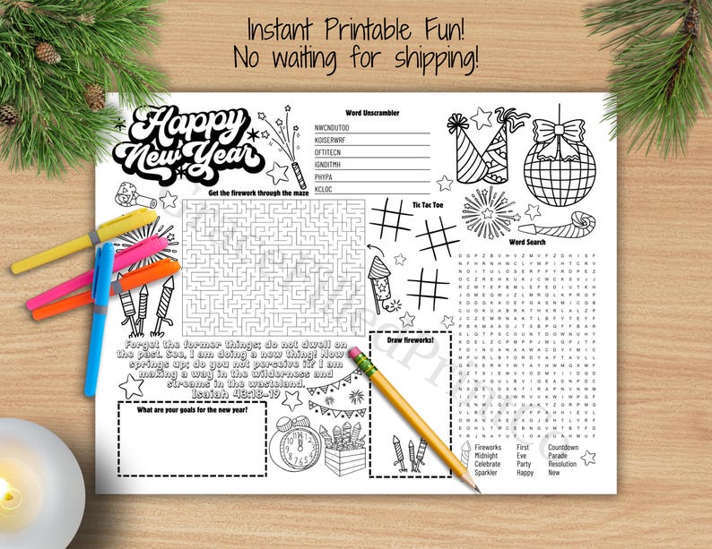 Christian New Year Activity Placemat, Bible-based New Years Eve Crafts ...
