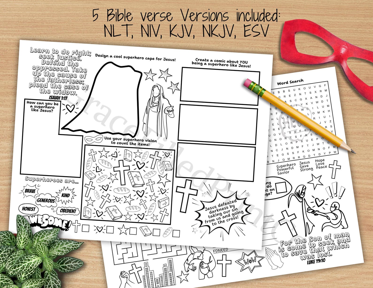 Jesus is My Superhero Activity Placemat for Kids and Teens Christian ...