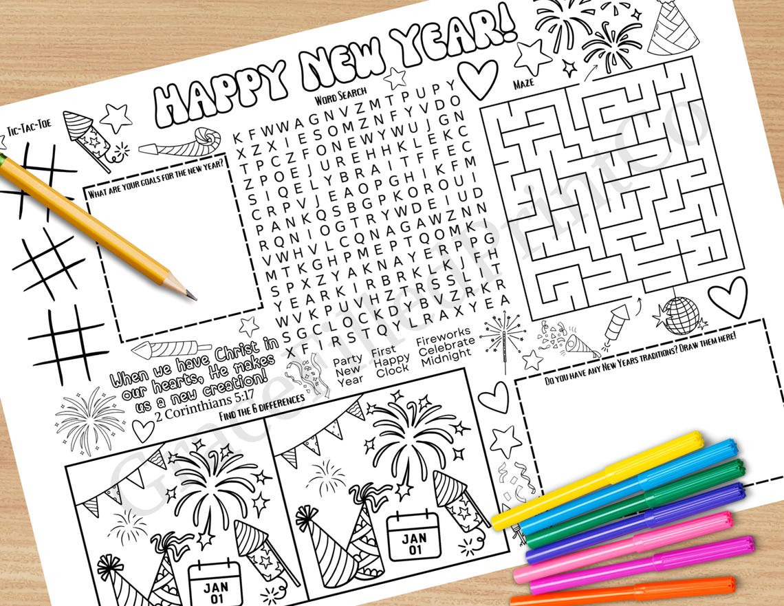 Word of the Year New Year Printable Activity Placemat Happy New Year ...