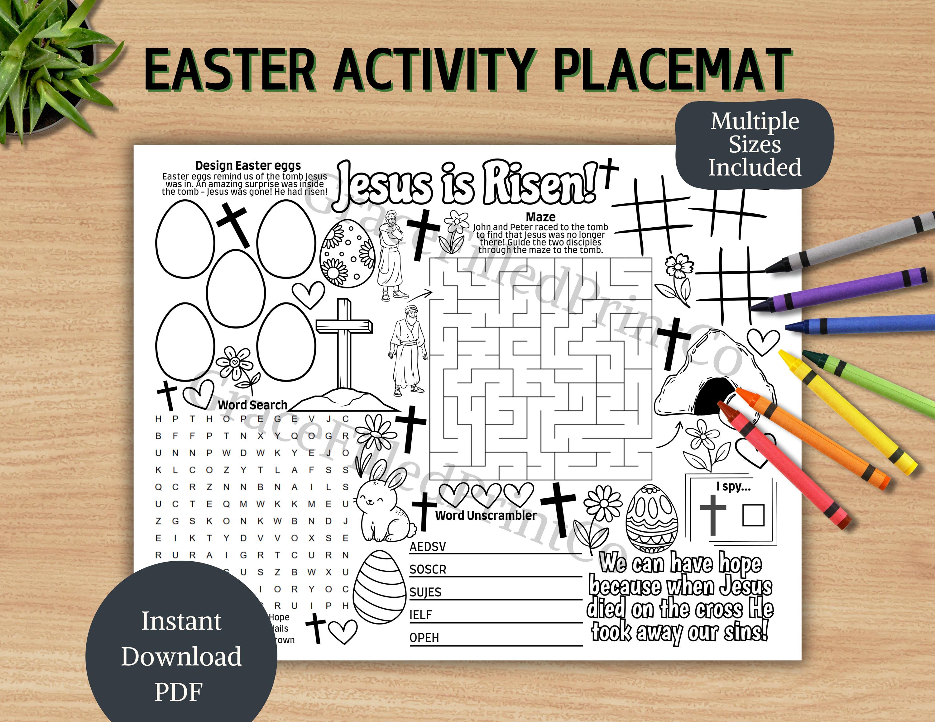 Kids Easter Activity Placemat Christian Easter Placemat Elementary ...