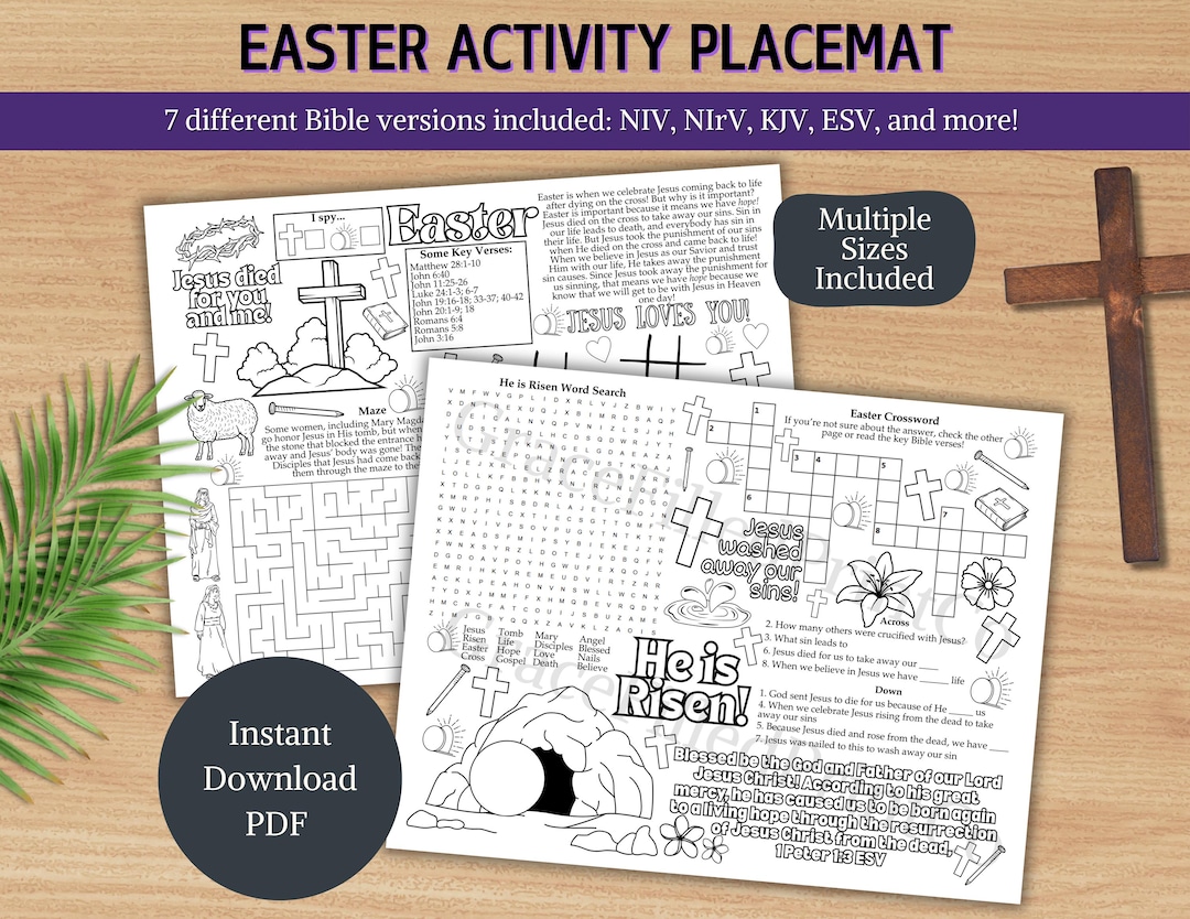 Christian Easter Activity Placemat for Elementary Students Bible Lesson ...