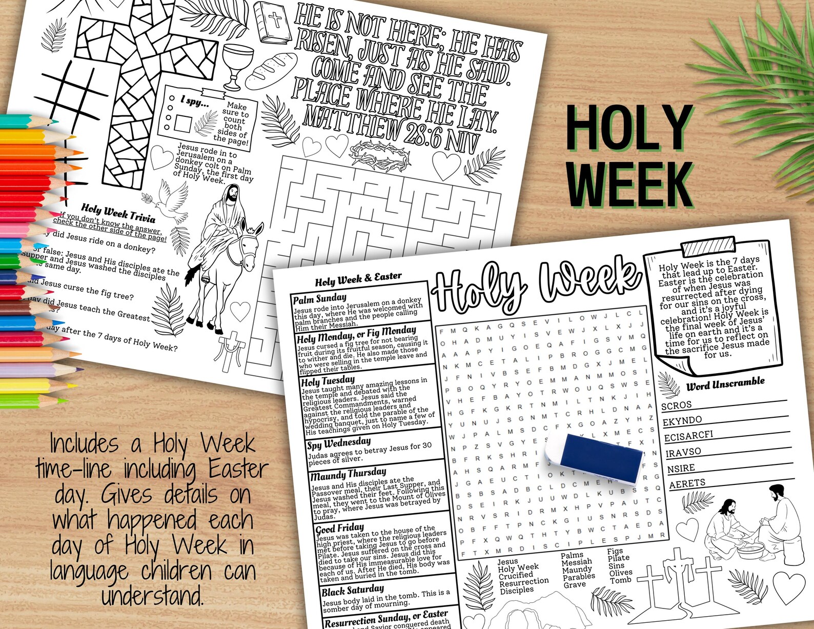 Set of 4 Printable Activity Placemats - Easter, Palm Sunday, Holy Week ...