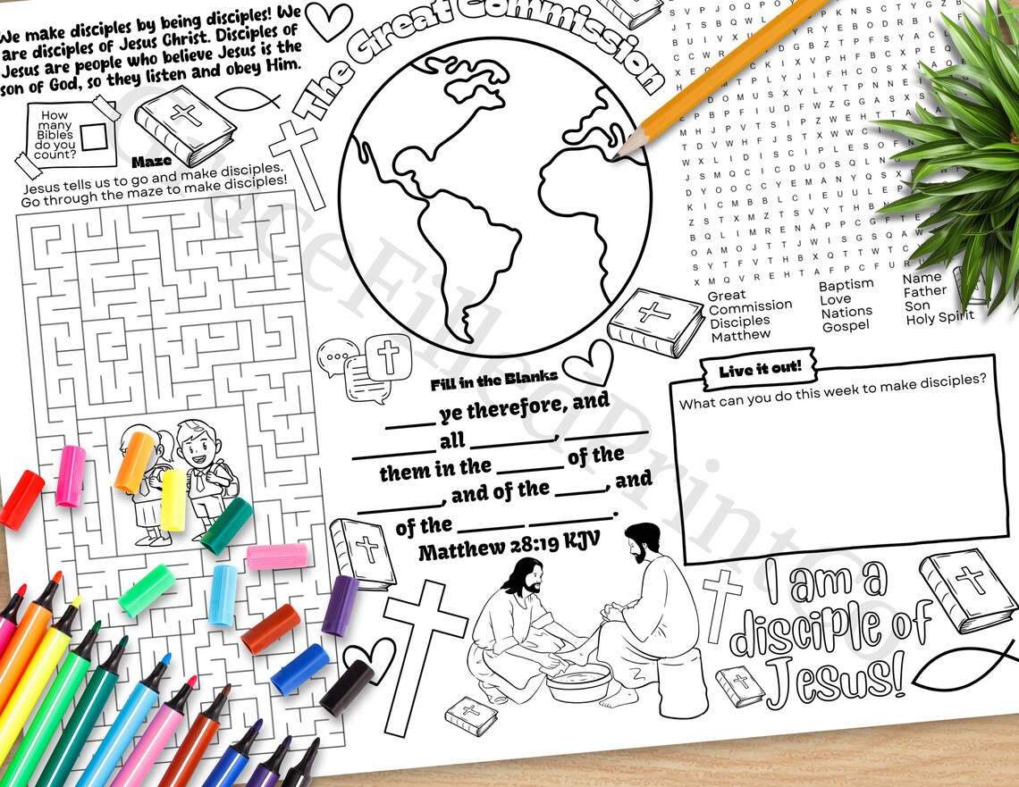The Great Commission Activity Placemat Biblical Education Activities ...