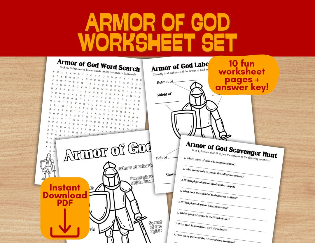 Armor of God Worksheet Set: Printable Christian Sunday School ...