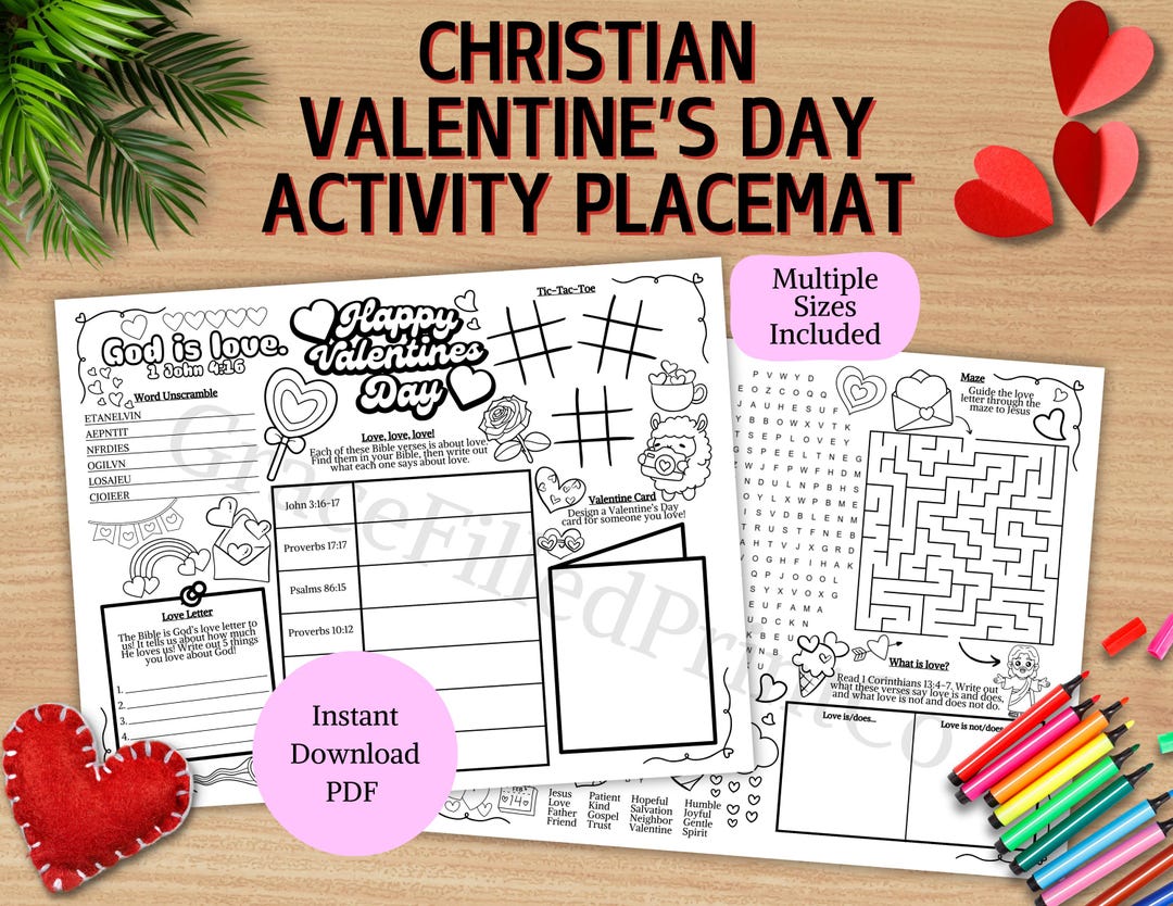 Christian Valentine's Day Activity Placemat Printable Sunday School ...