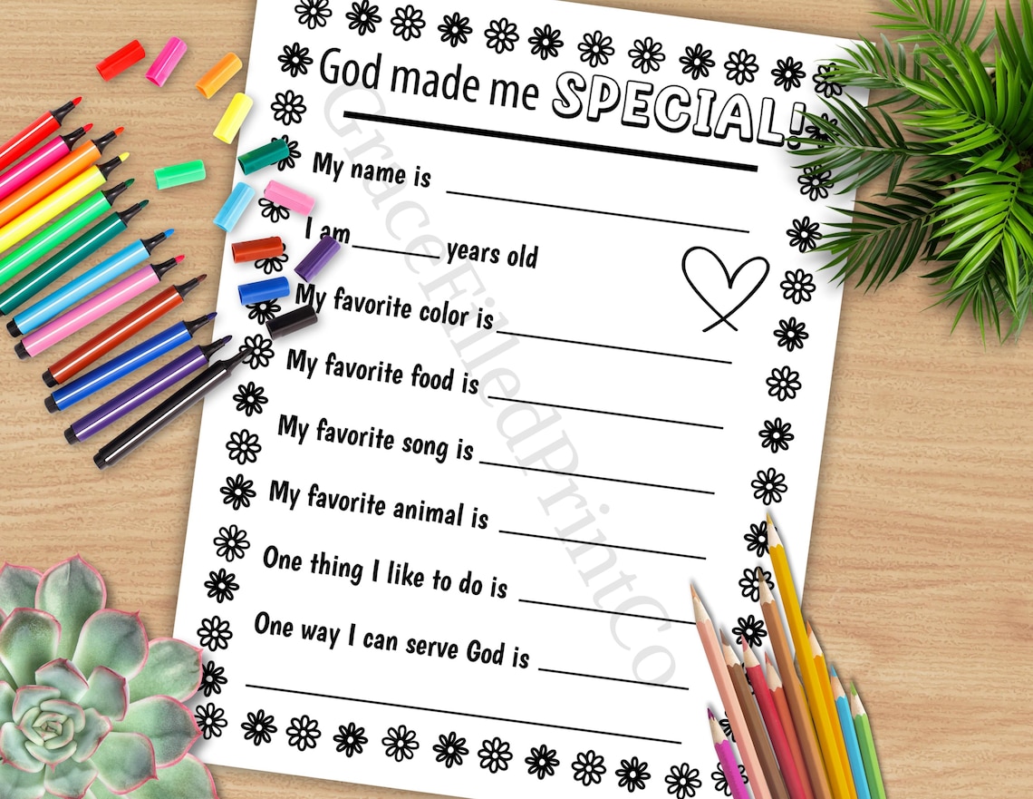 Christian All About Me Sheet: God Made Me Special Printable (PDF) - Etsy