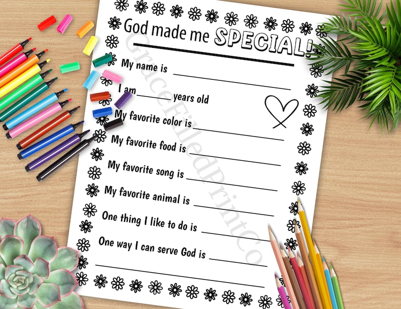 Christian All About Me Sheet: God Made Me Special Printable (PDF) - Etsy