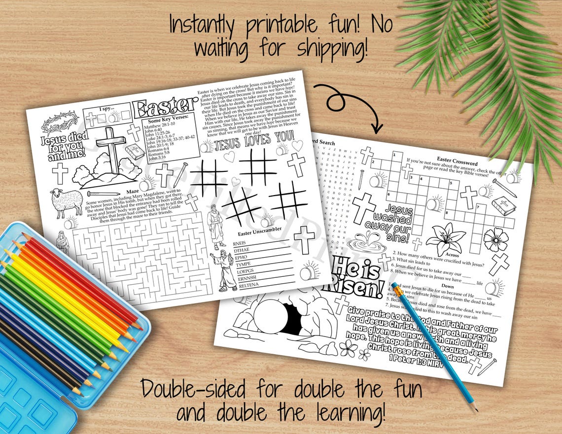 Christian Easter Activity Placemat for Elementary Students Bible Lesson Easter Crafts for ...