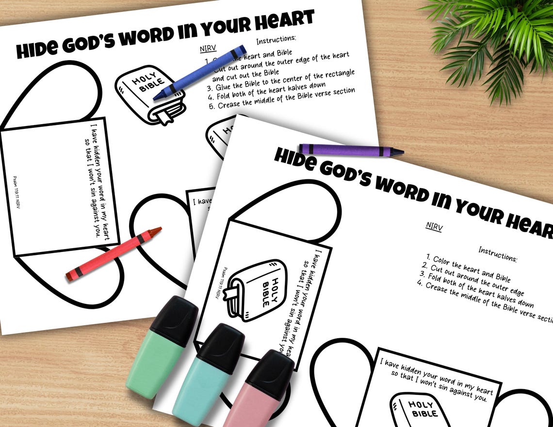 Hide God's Word in Your Heart Folding Heart Craft Psalm 119:11 Bible ...