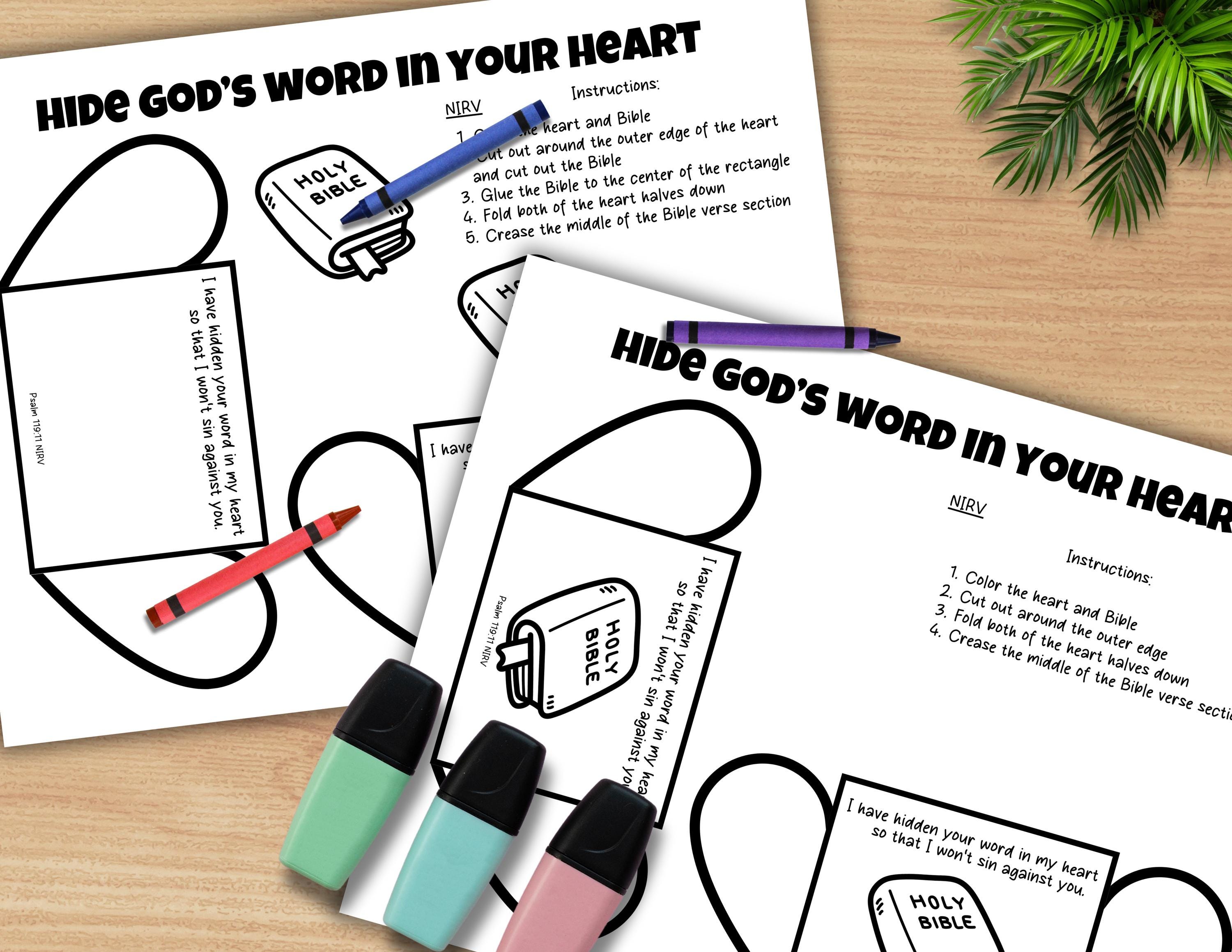 Hide God's Word in Your Heart Folding Heart Craft Psalm 119:11 Bible ...