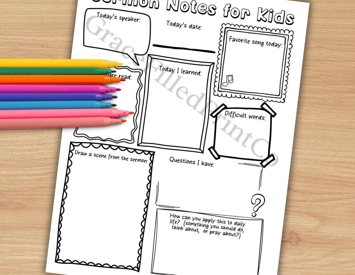 Sermon Notes for Kids Printable Church Note Taking Sunday School ...