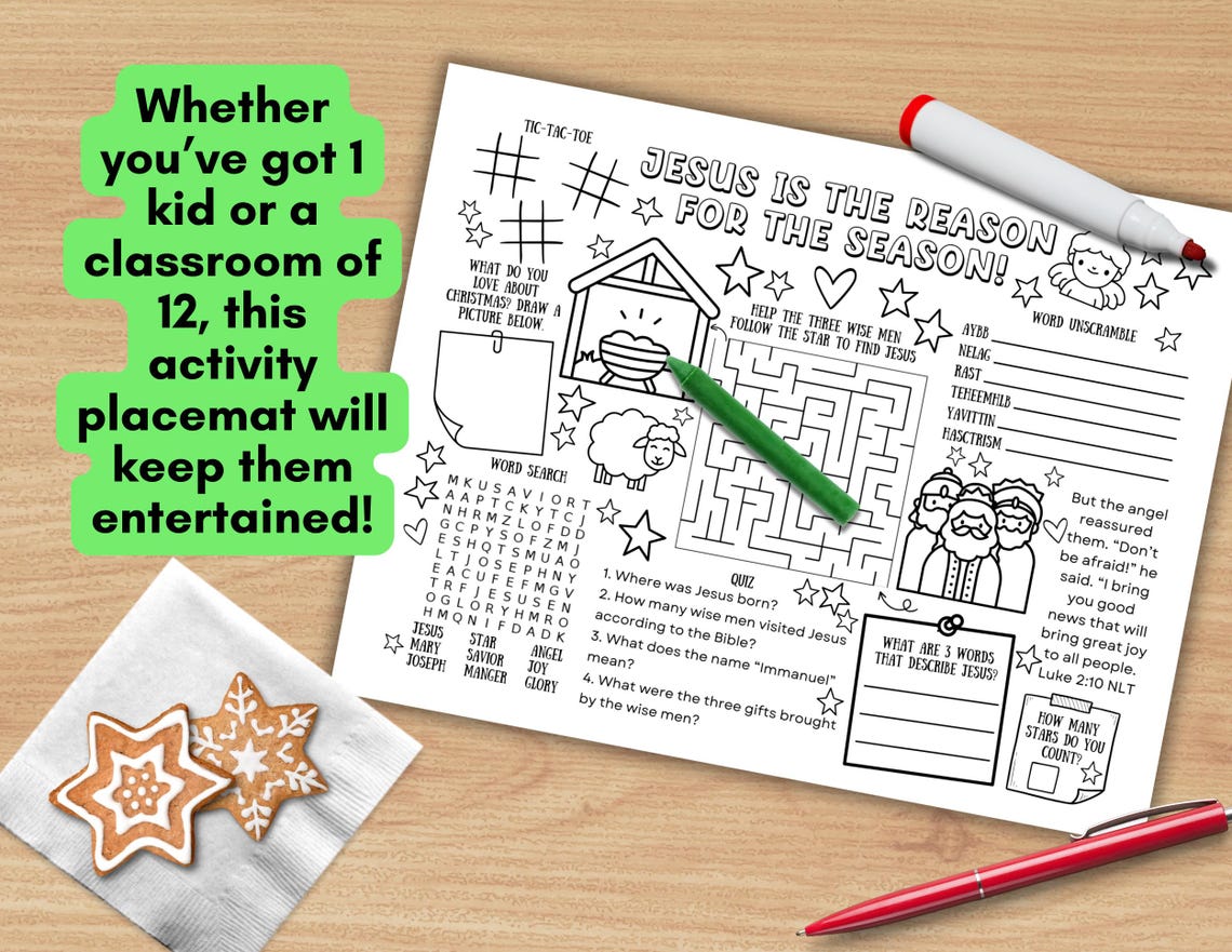 Christian Christmas Activity Placemat for Kids: Printable Biblical ...