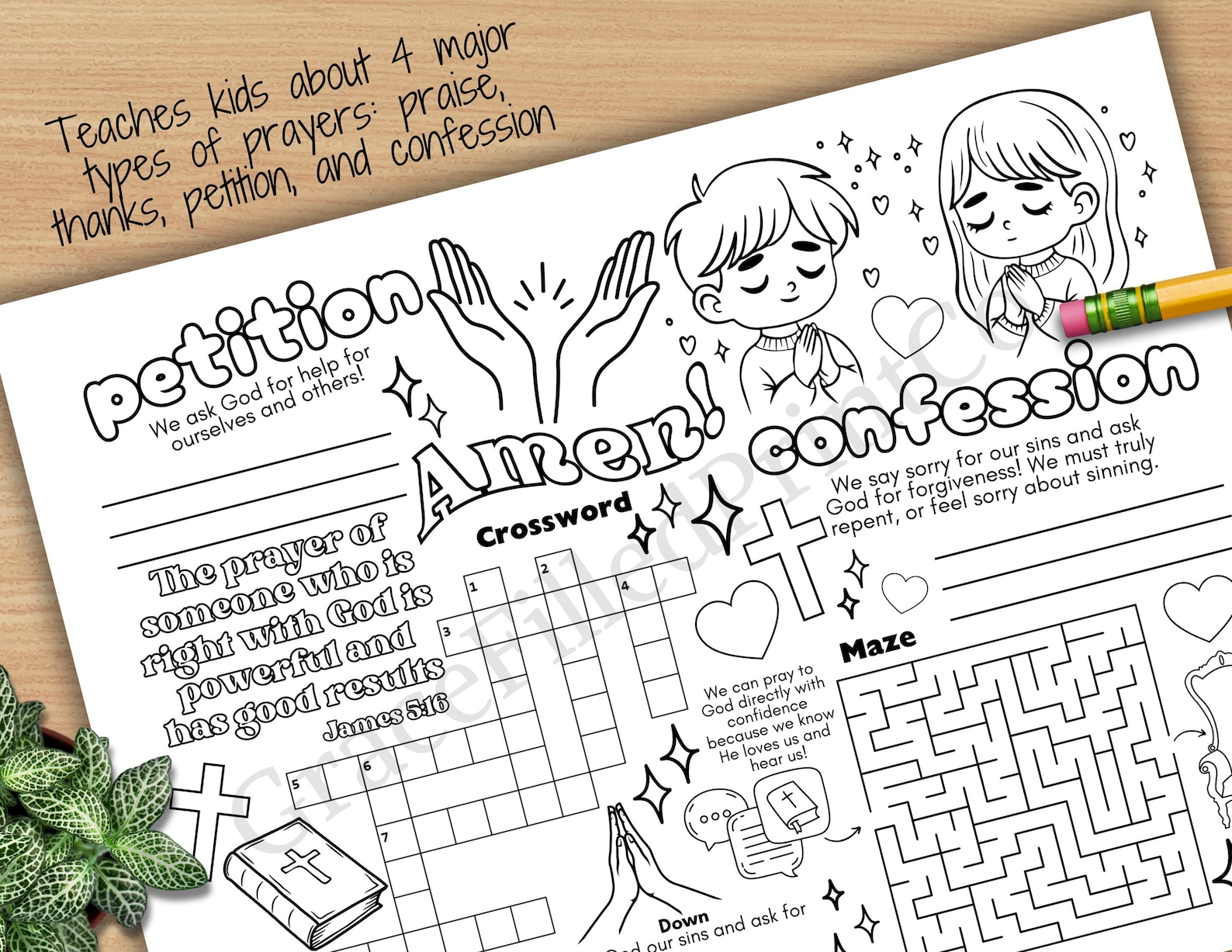 Prayer Educational Activity Placemat for Kids and Teens Biblical ...