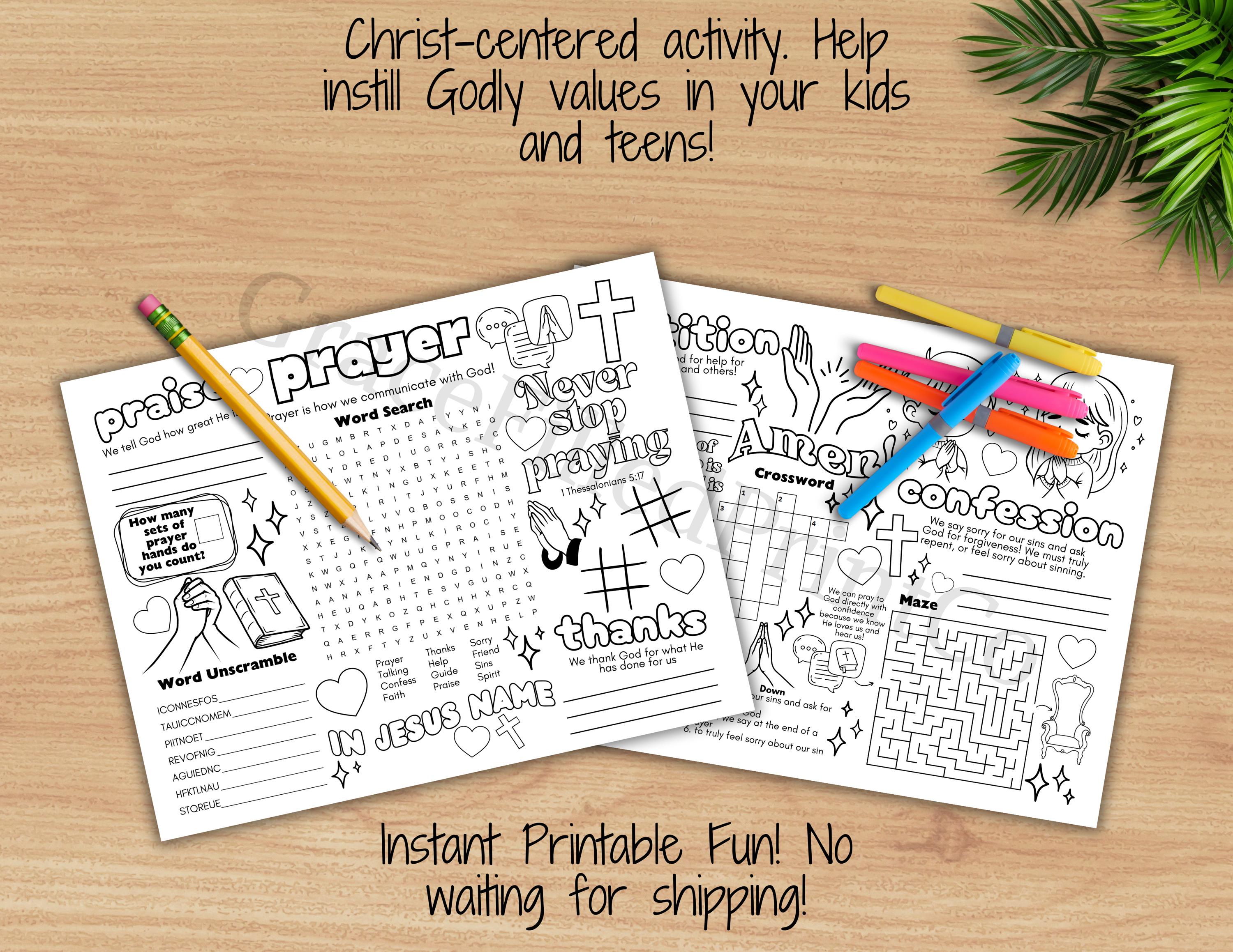 Prayer Educational Activity Placemat for Kids and Teens Biblical ...