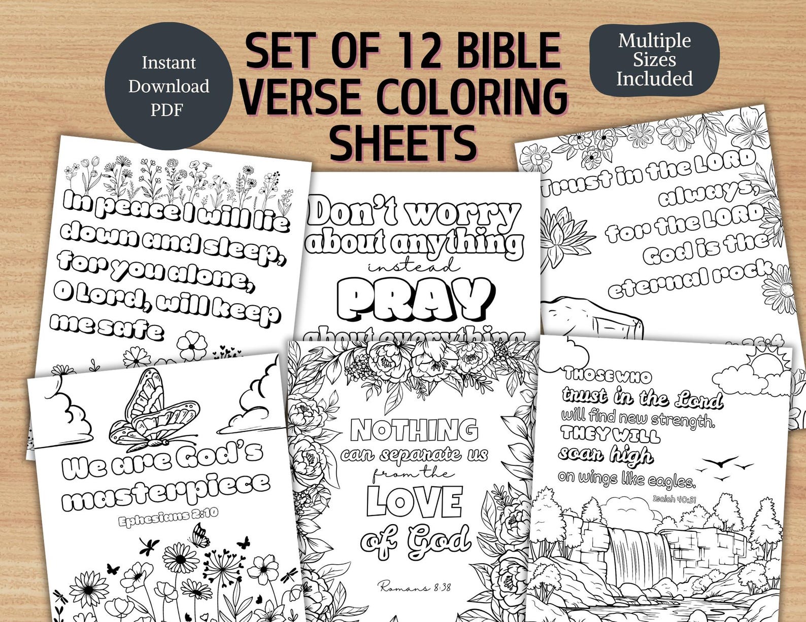 Bible Verse Coloring Sheet Set Christian Coloring Pages for Teens ...
