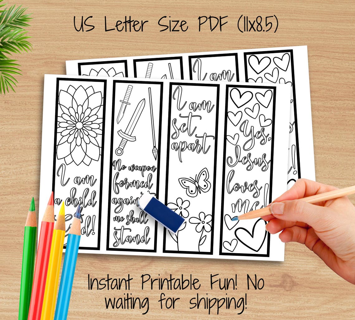 Biblical Affirmation Coloring Bookmarks for Kids Teens Bible Printable ...
