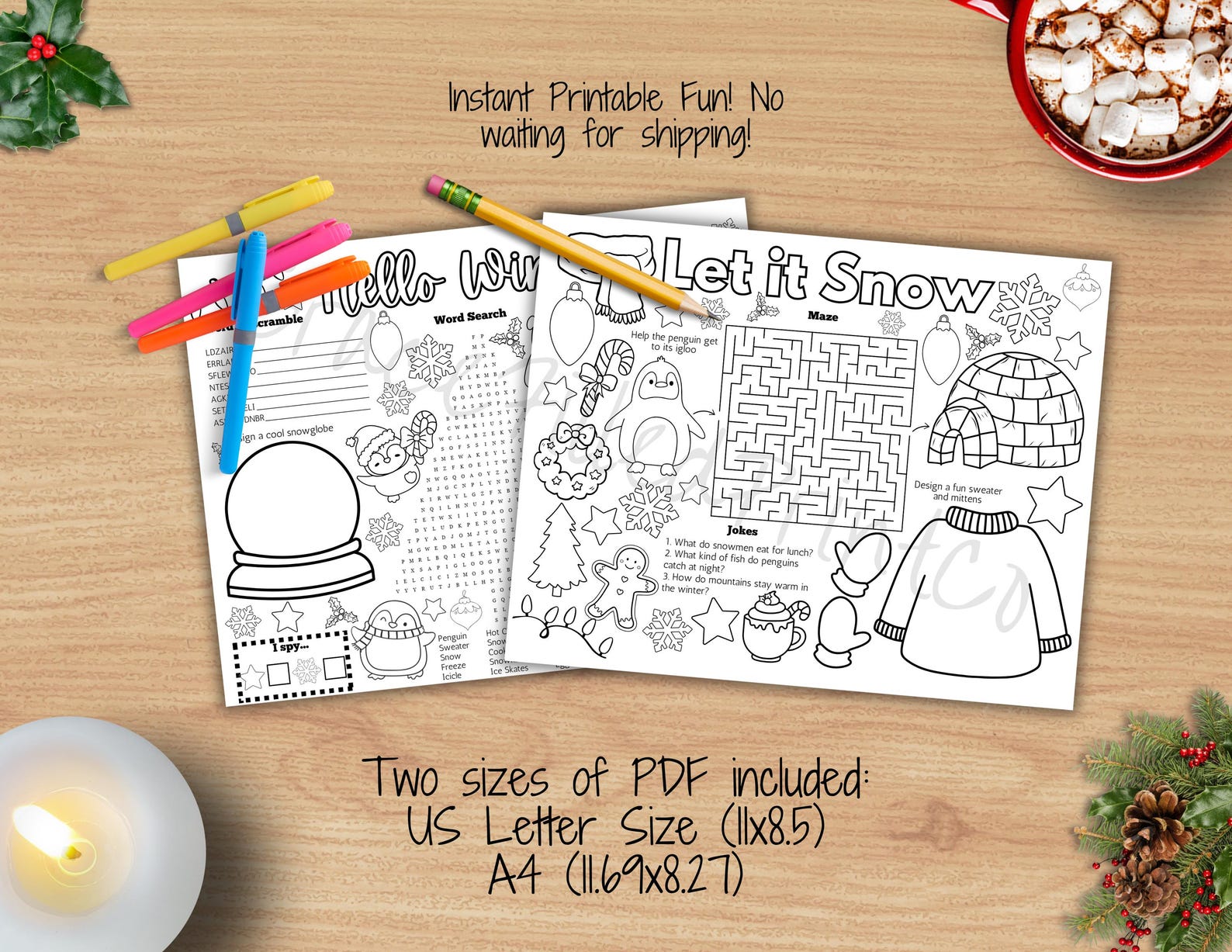 Winter Activity Sheet for Teenagers Children Activity Page Holiday ...