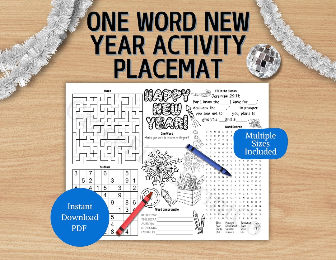 One Word New Year Activity Placemat for Teenagers Printable Christian ...