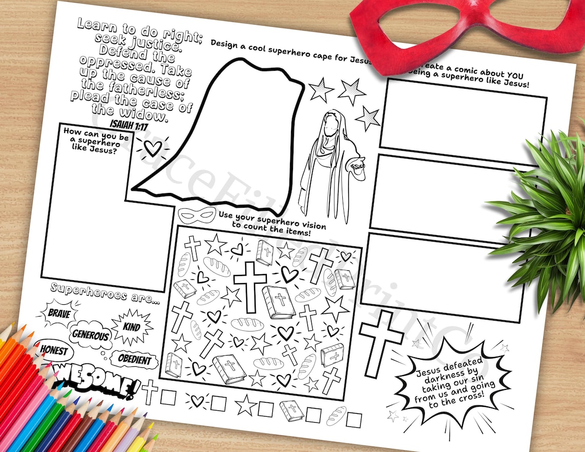 Jesus is My Superhero Activity Placemat for Kids and Teens Christian ...