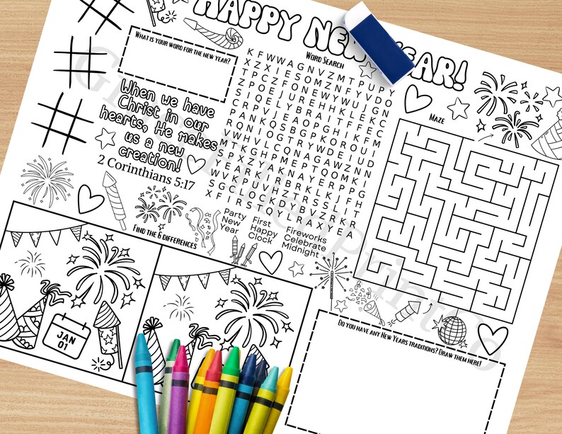 Word of the Year New Year Printable Activity Placemat Happy New Year ...