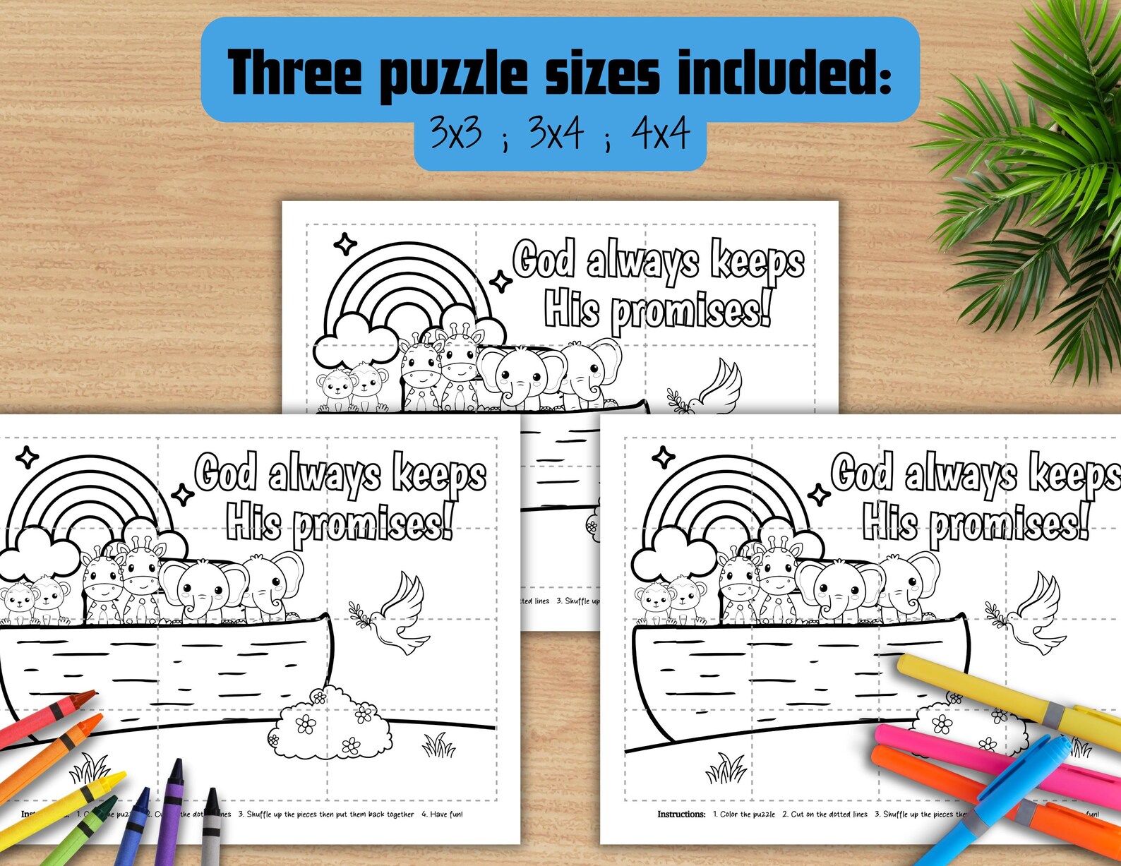 God's Promises Noah's Ark Printable Puzzle: Kids Christian Coloring ...