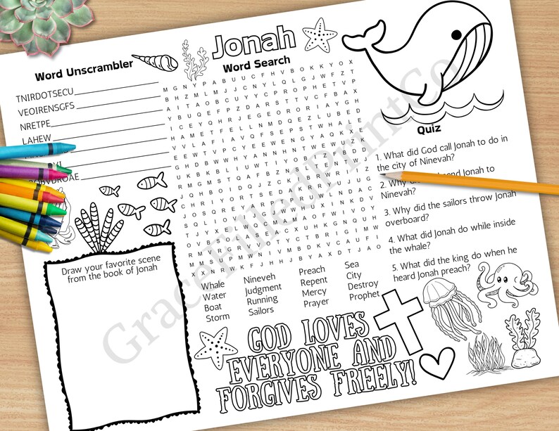 Jonah and the Whale Activity Placemat: Christian Printable Activities ...