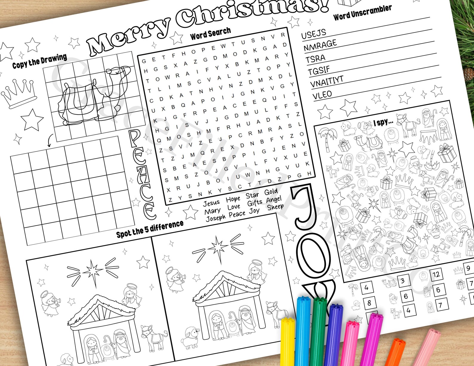 Christian Christmas Activity Placemat Nativity Printable for Kids ...