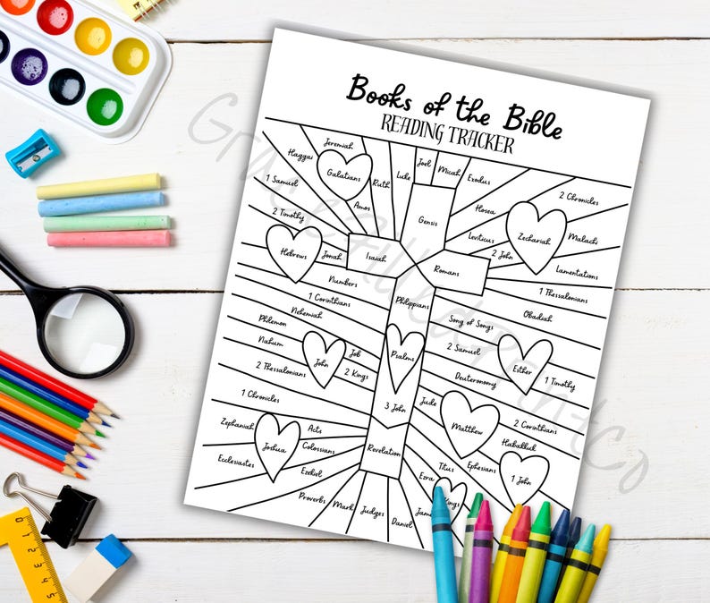 Kids Hand-drawn Books of the Bible Reading Tracker Cross Printable ...