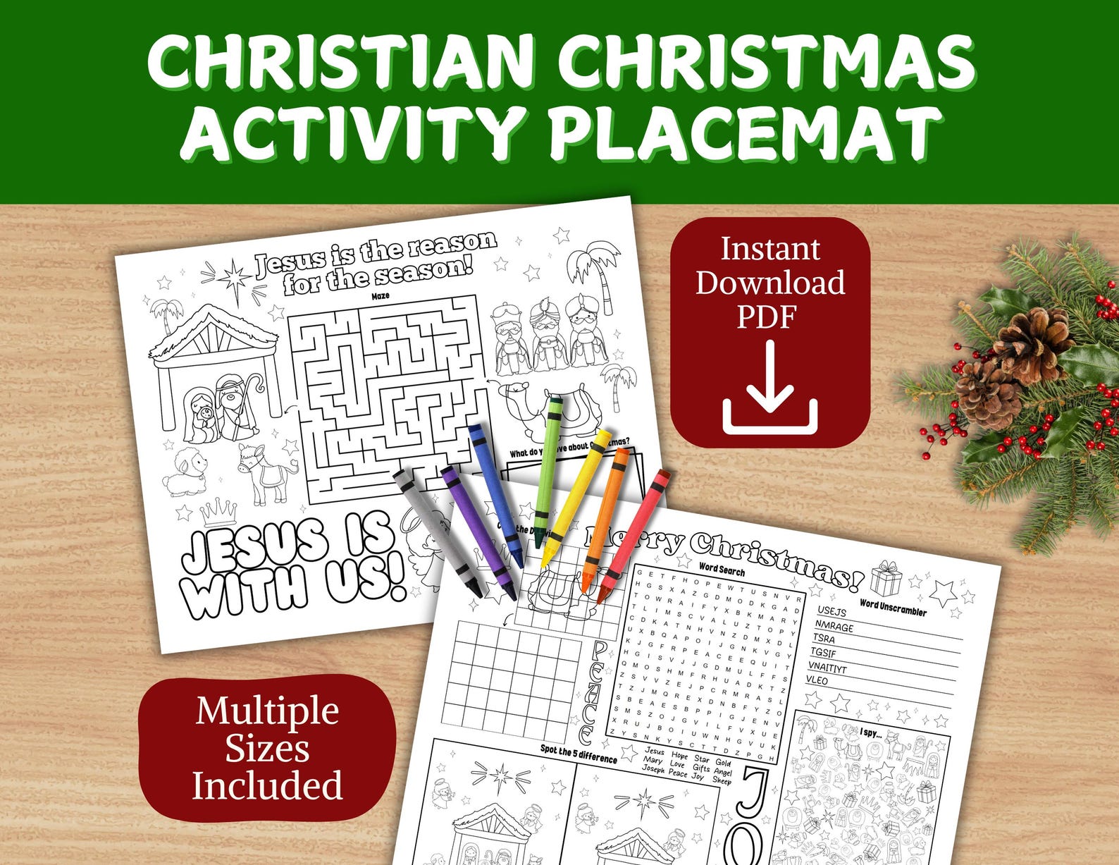 Christian Christmas Activity Placemat Nativity Printable for Kids ...