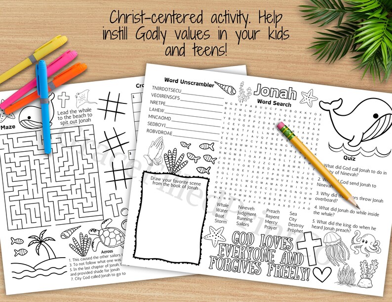 Jonah and the Whale Activity Placemat Christian Printable Activities ...