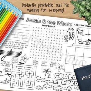 Jonah and the Whale Activity Placemat: Christian Printable Games for ...