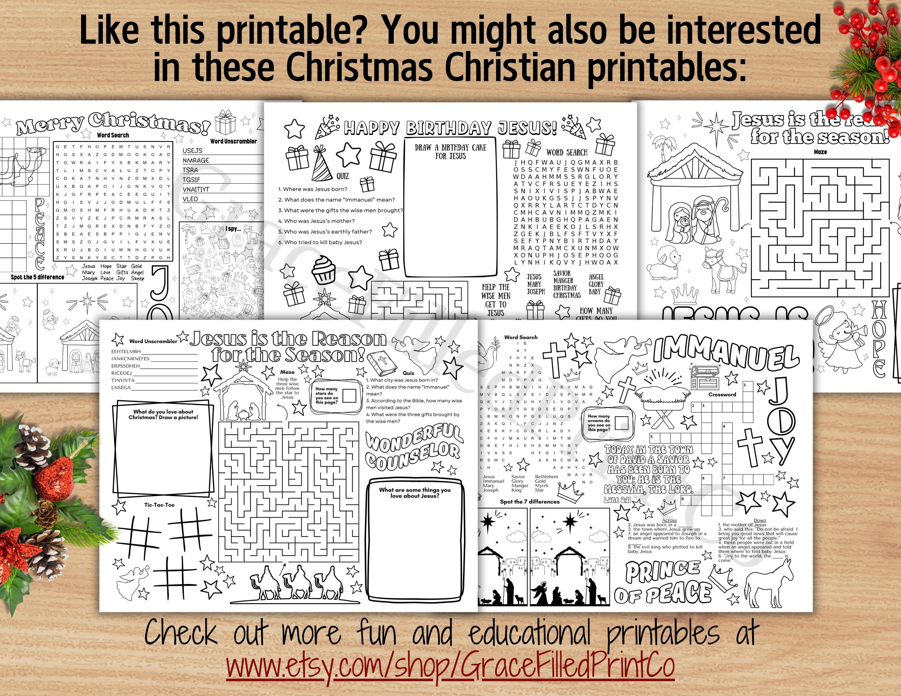 Christian Christmas Activity Placemat for Kids: Printable Biblical ...