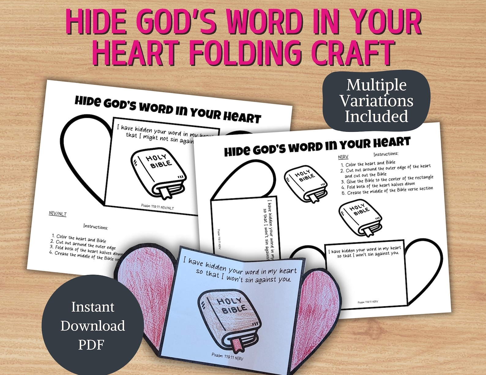 Hide God's Word in Your Heart Folding Heart Craft Psalm 119:11 Bible ...