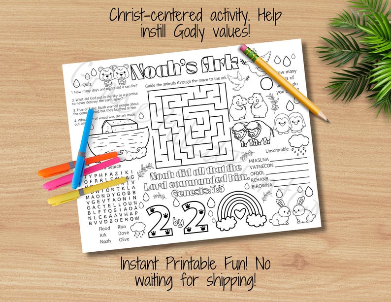 Noah's Ark Activity Placemat: Christian Bible Games, Bible-based ...