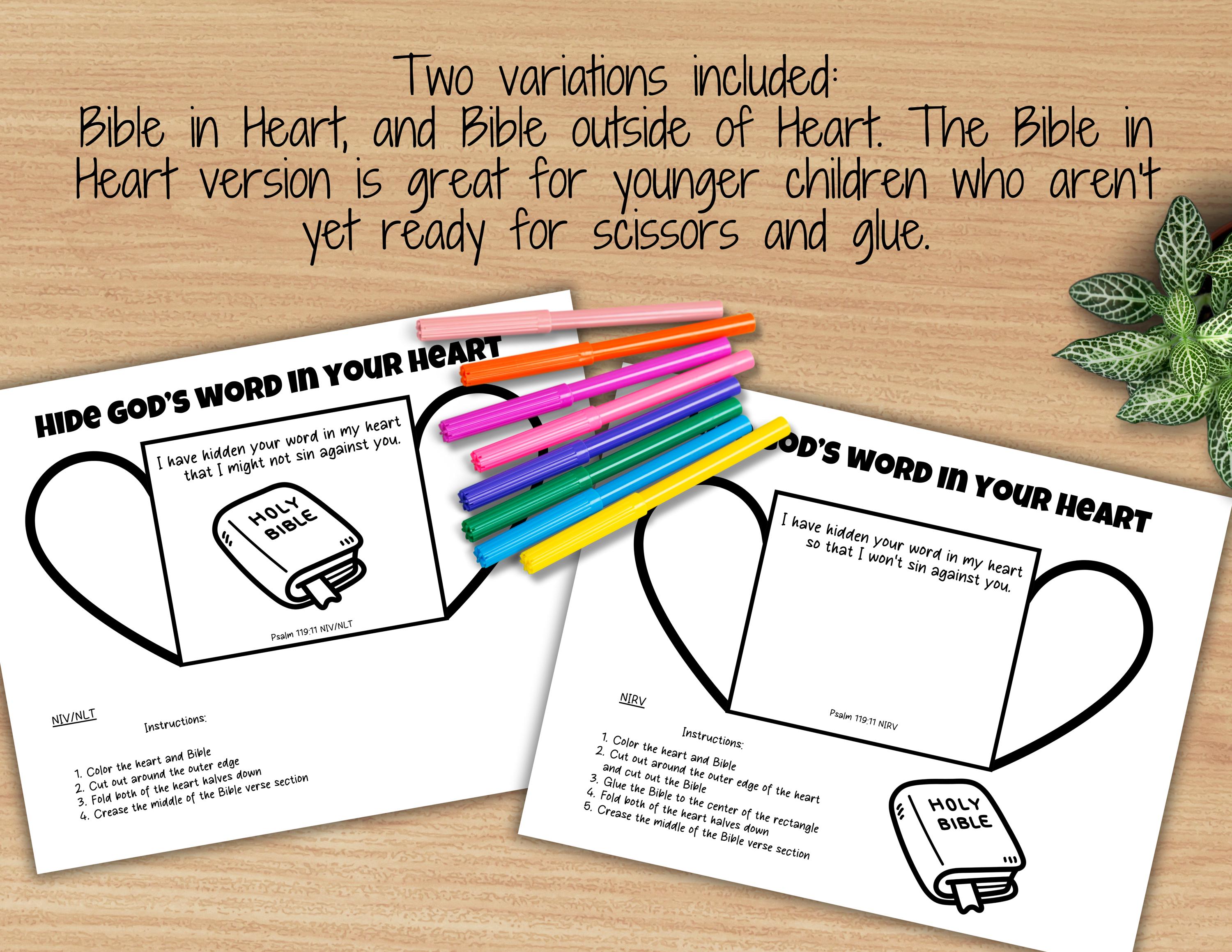 Hide God's Word in Your Heart Folding Heart Craft Psalm 119:11 Bible ...