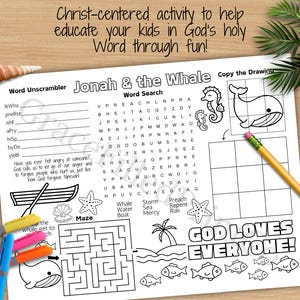 Jonah and the Whale Activity Placemat Christian Printable Activity ...