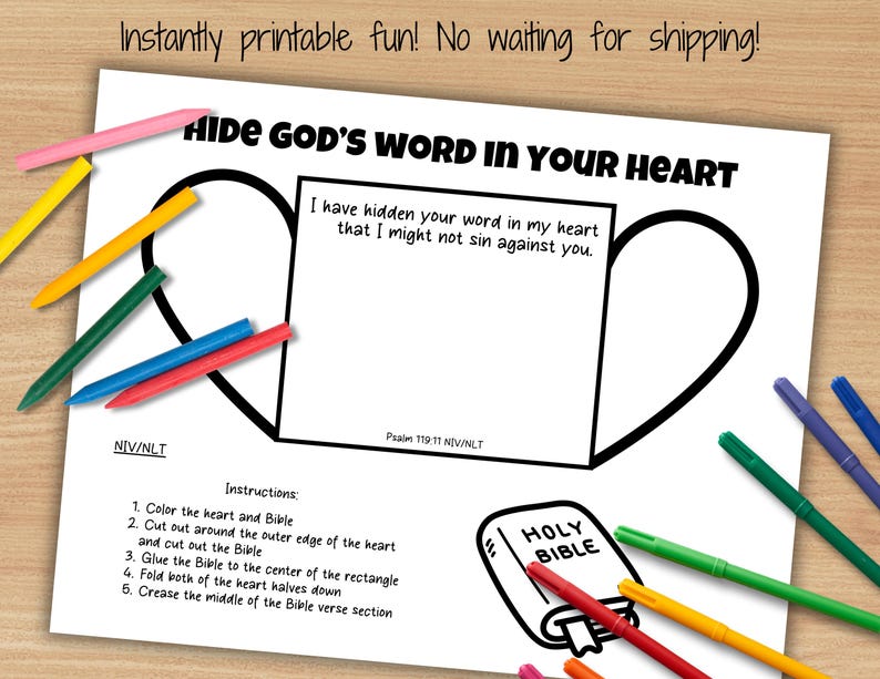 Hide God's Word in Your Heart Folding Heart Craft Psalm 119:11 Bible ...