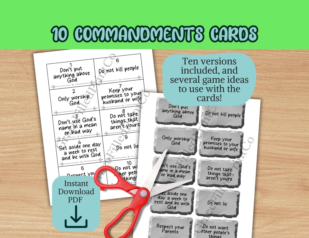 Ten Commandments Flashcards: Kids Bible Learning Game (printable PDF - Etsy