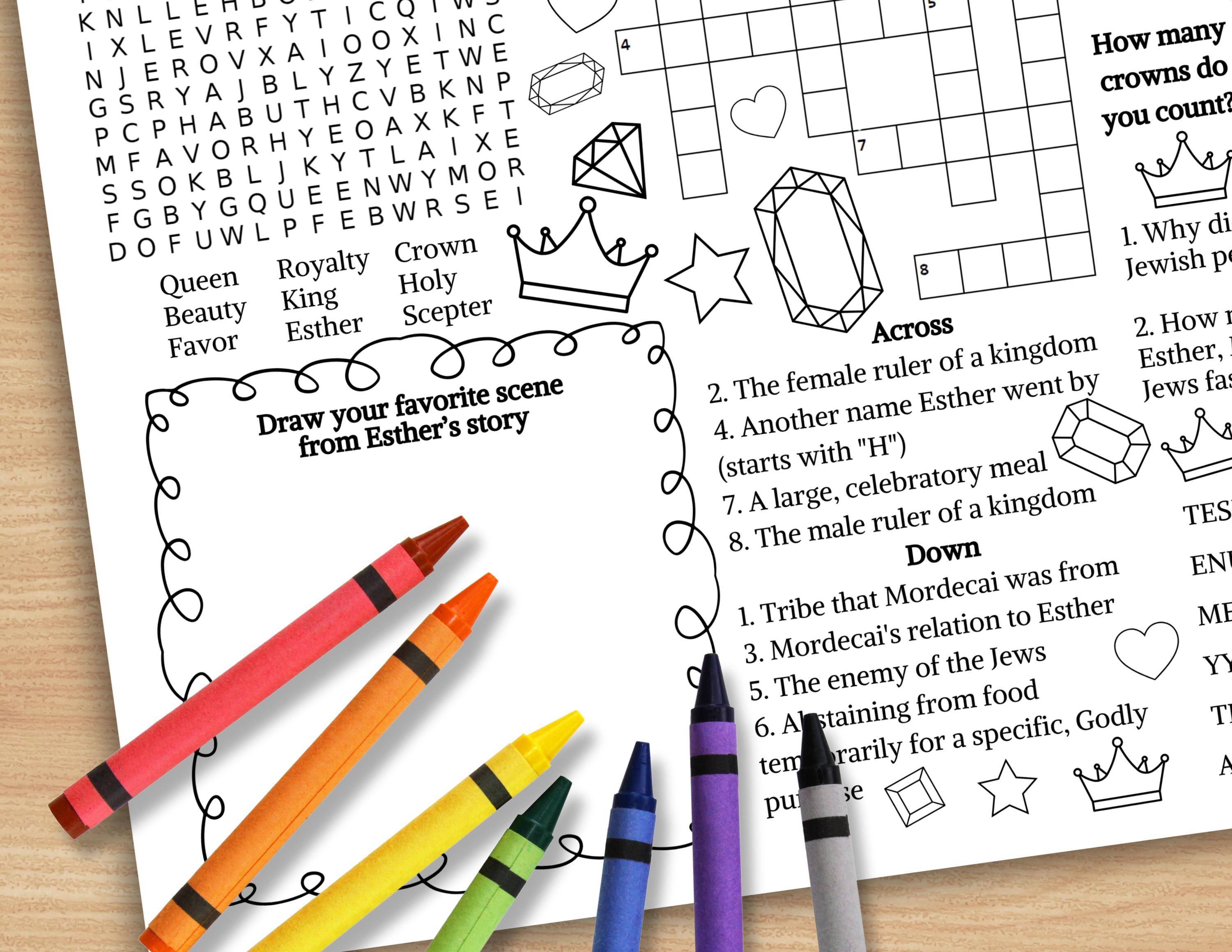 Queen Esther Bible Activity Sheet: Sunday School Placemat, Kids Church ...