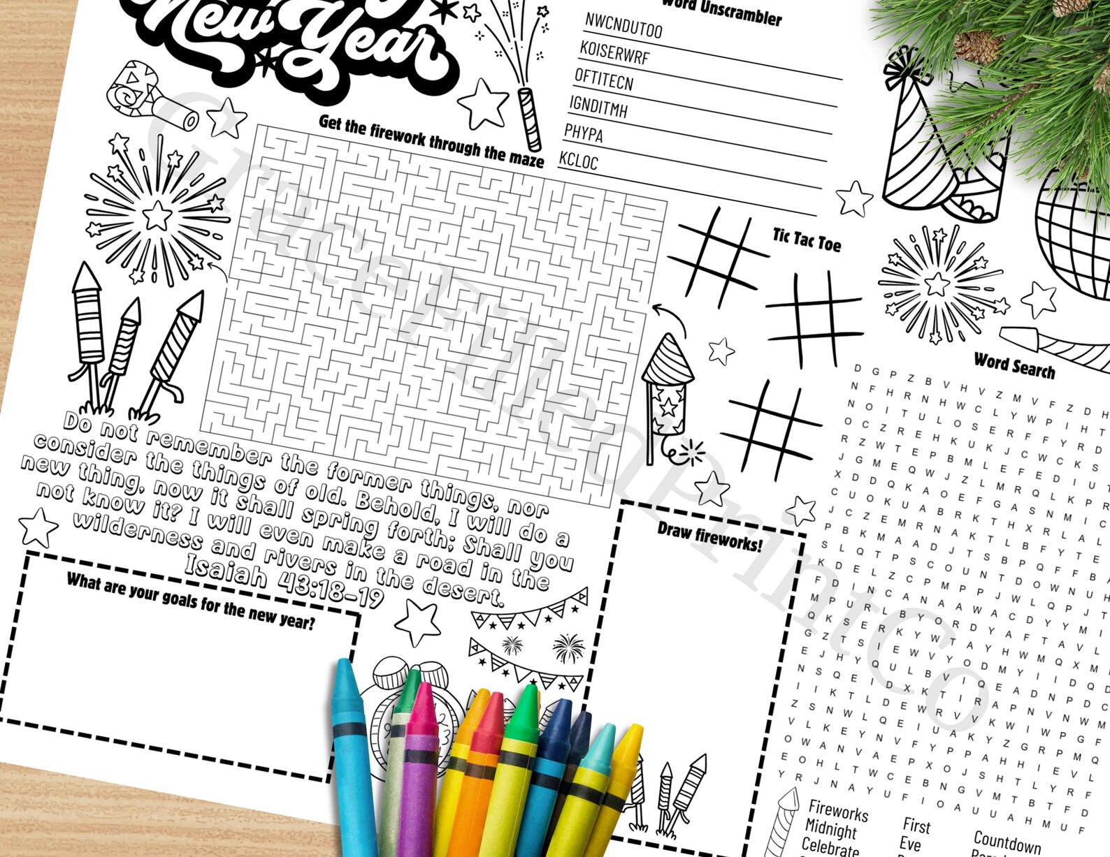 Christian New Year Activity Placemat for Teens New Years Eve Printable ...