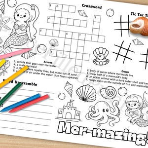 Mermaids Printable Activity Placemat for Kids and Preteens Mermaid ...