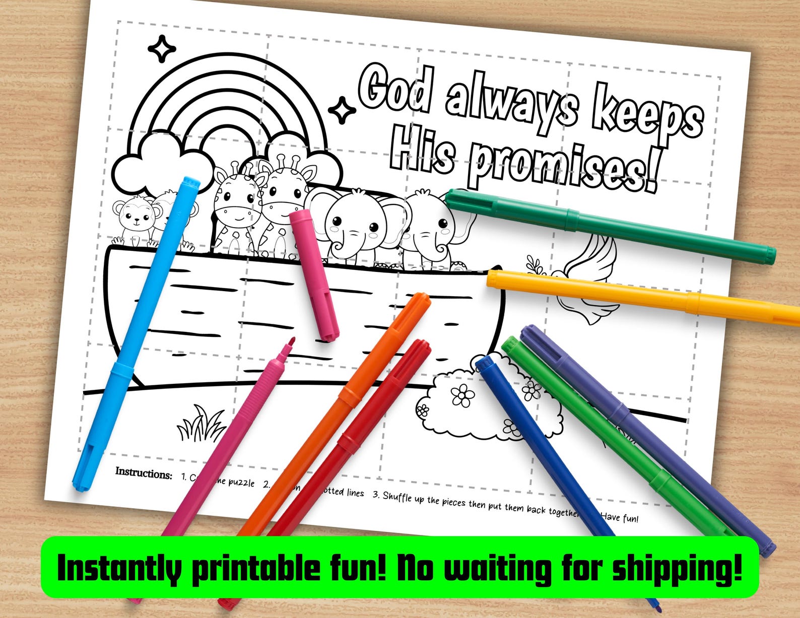 God's Promises Noah's Ark Printable Puzzle: Kids Christian Coloring ...