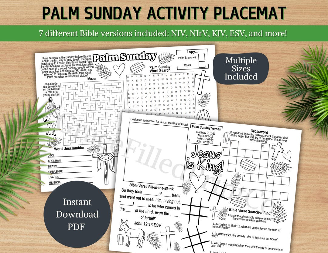 Educational Palm Sunday Activity Placemat Christian Printable Bible ...