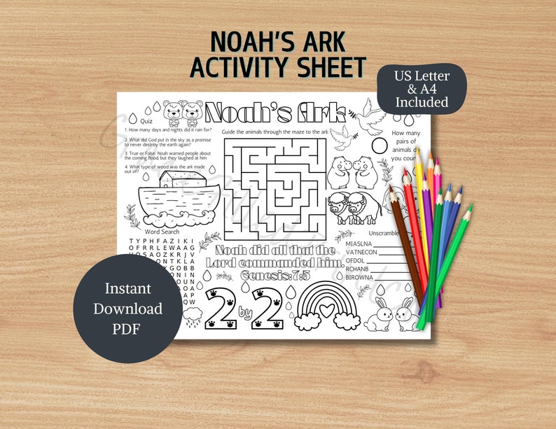 Noah's Ark Activity Placemat Christian Activity for Children Biblical ...