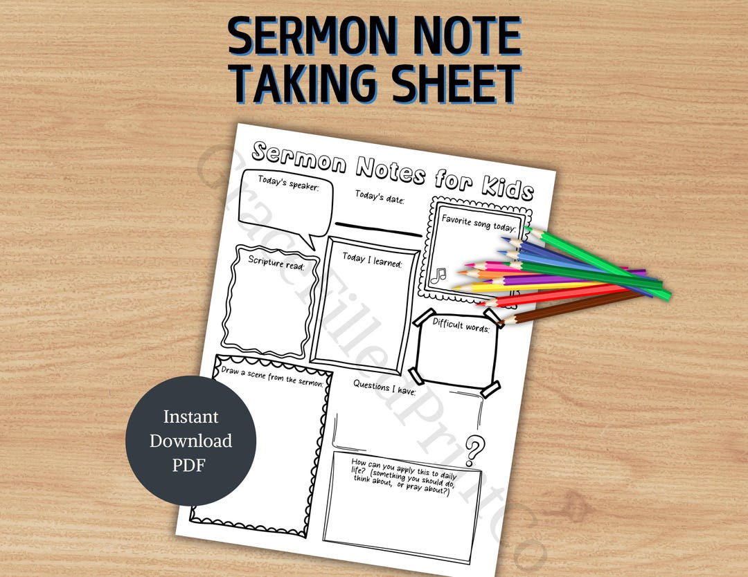 Sermon Notes for Kids Printable Church Note Taking Sunday School ...